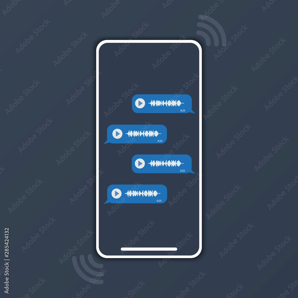 Voice messages are shown on the screen of the phone on a dark blue ...