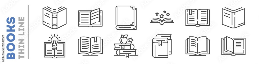 School, university books set of thin line icons on white. Outline ...