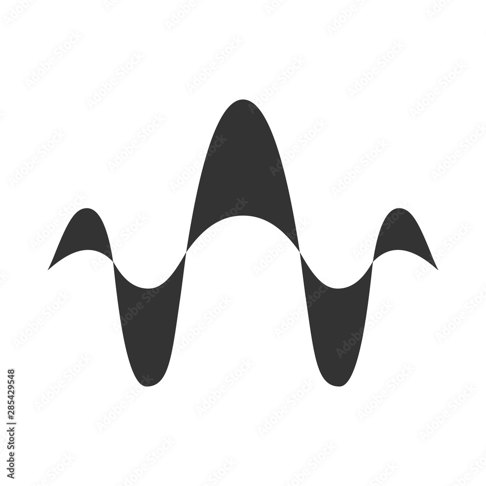 Abstract overlapping waves glyph icon. Silhouette symbol. Sound, audio ...