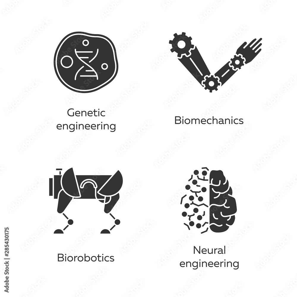 Bioengineering glyph icons set. Changing and creating organisms ... Bioengineering glyph icons set. Changing and creating organisms ...