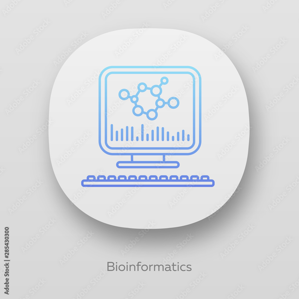 Bioinformatics app icon. Human genome research. Biochemical information ...
