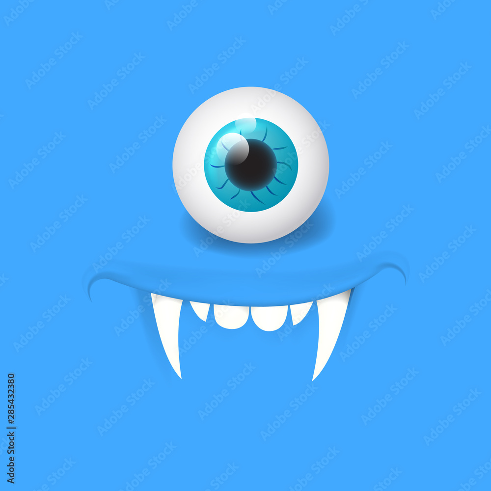 Cartoon alien vampire face. Vector Halloween monster with one eye ...