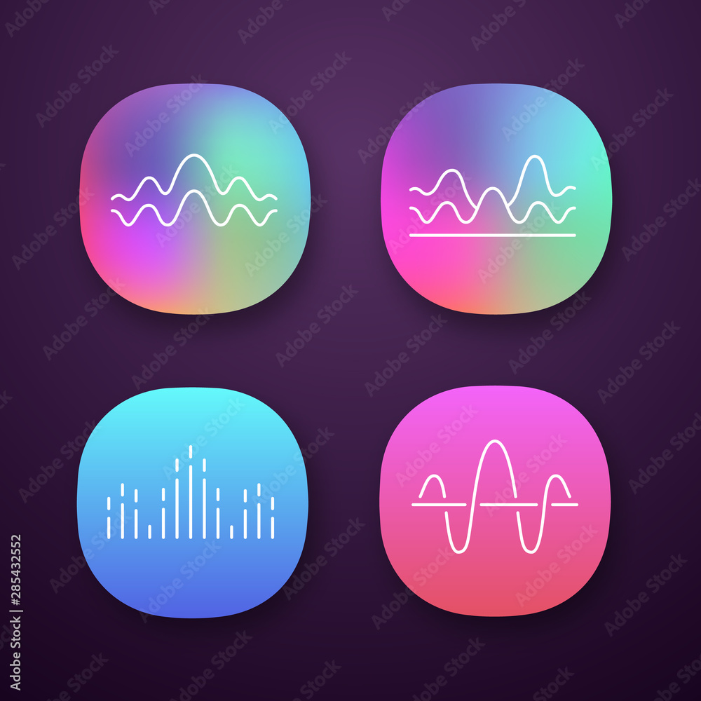 Sound Waves App Icons Set Noise Vibration Frequency Volume Level Wavy Lines Music Waves