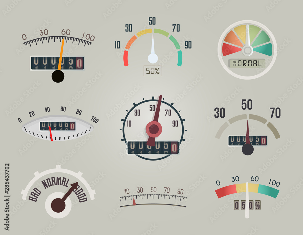 Photo & Art Print Set of measuring device display, arrow and scale on ...