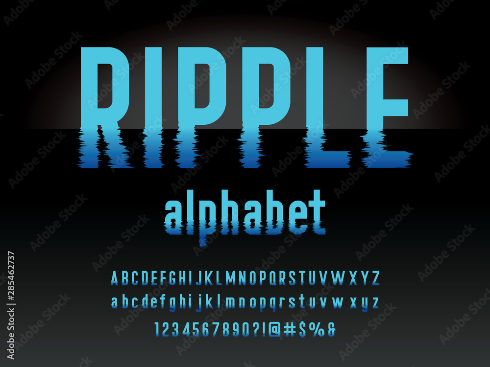 water ripple style alphabet design with uppercase, lowercase, numbers ...