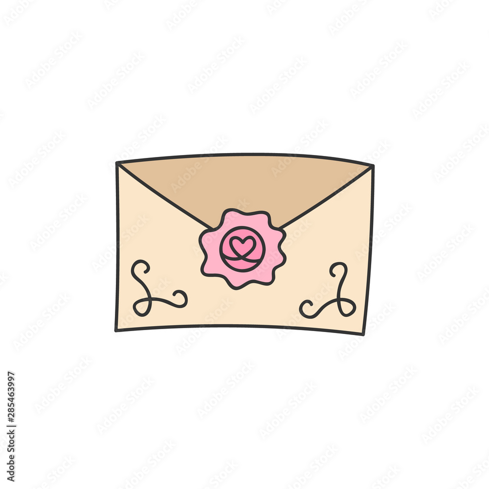 Envelope vector illustration. Cute old, vintage, fairytale, medieval ...
