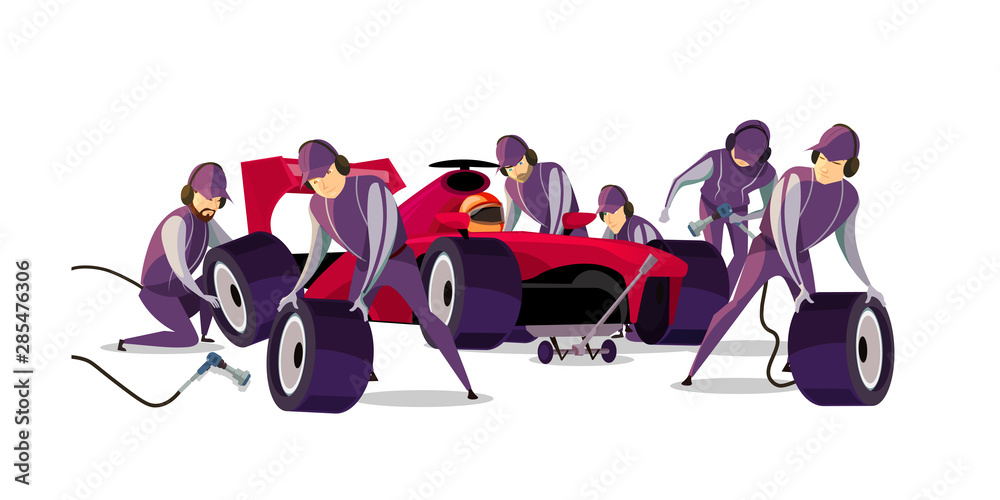 Racing car on pit stop flat vector illustration Stock Vector | Adobe Stock