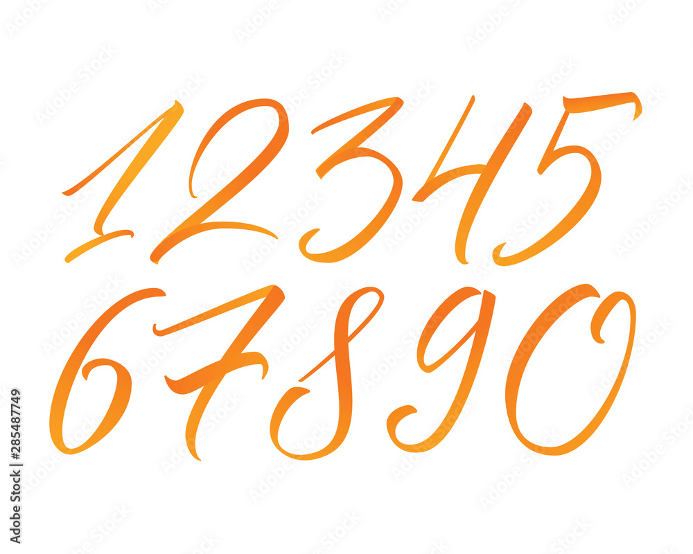 Colorful hand written calligraphy numbers. Vector numerals 1-10 with ...