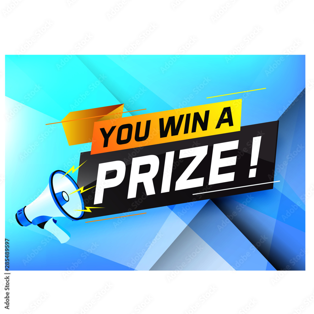 you win prize word concept vector illustration with megaphone and 3d ...