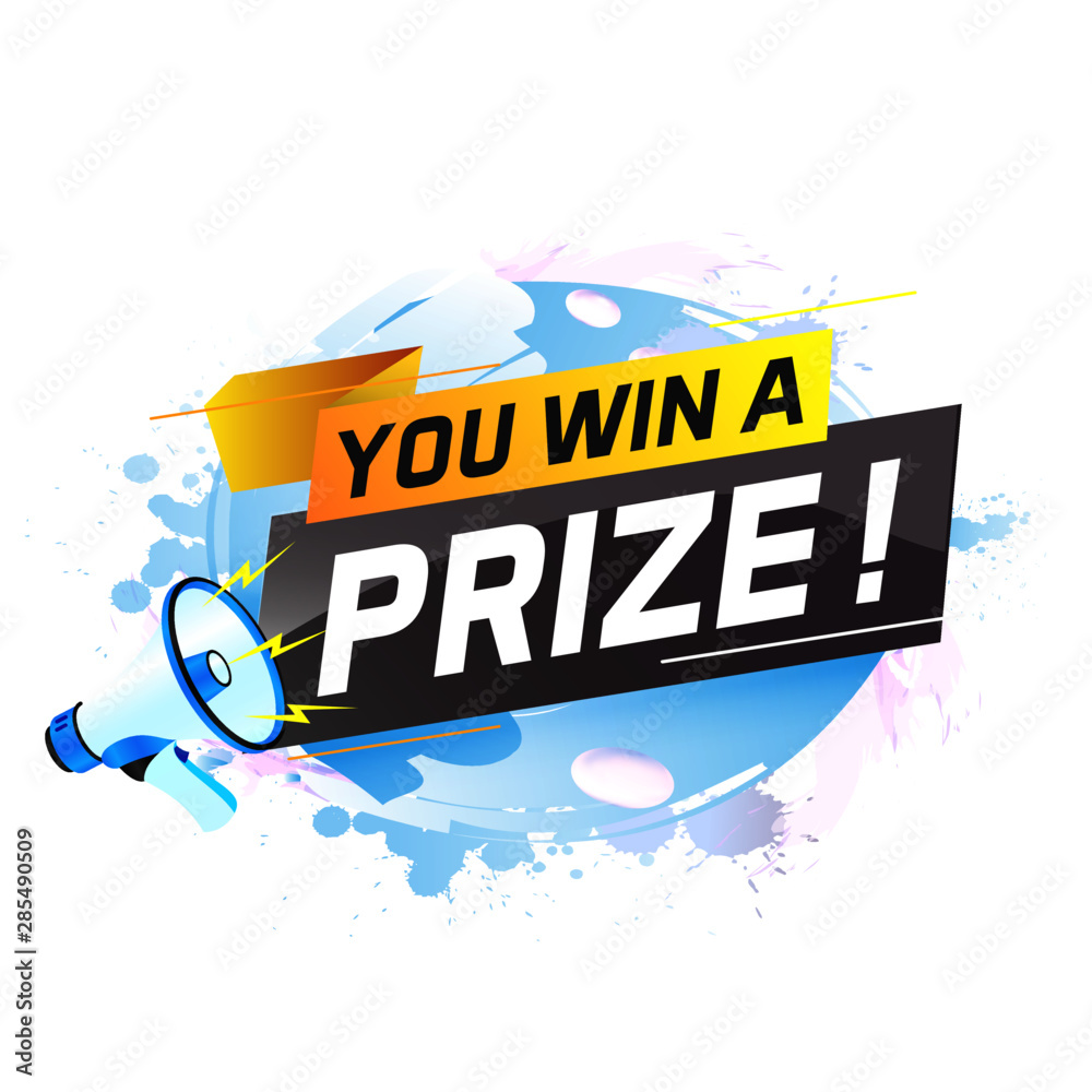 you win prize word concept vector illustration with megaphone and 3d ...