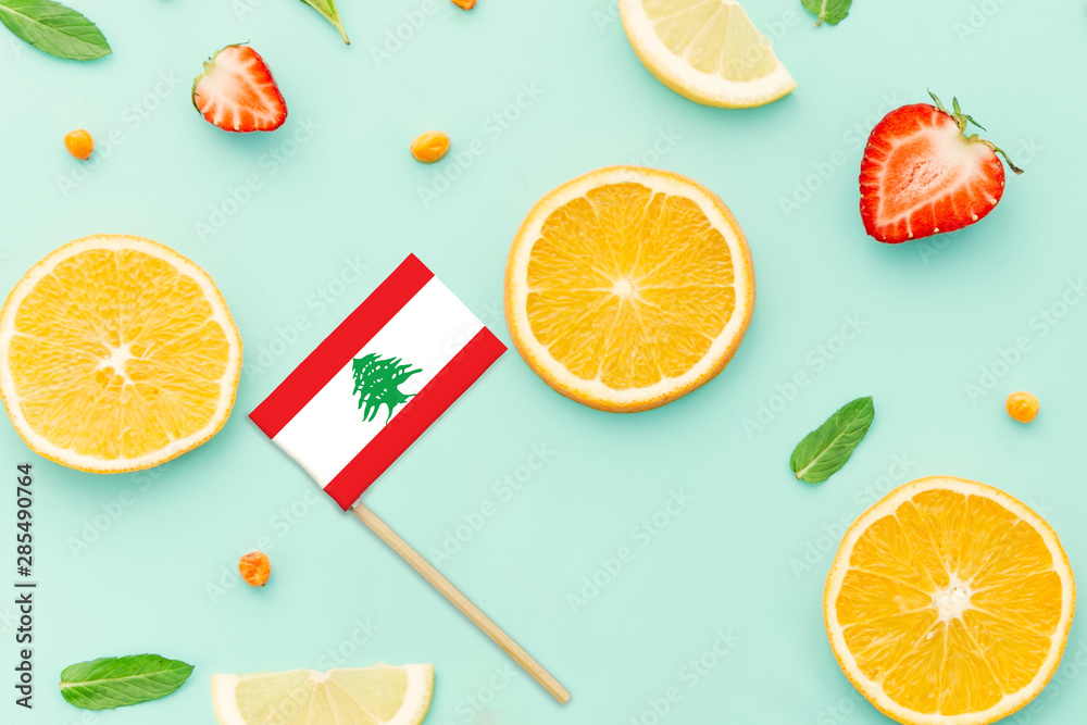 Lebanon Paper Stick Flag. National summer fruits concept, local food ...