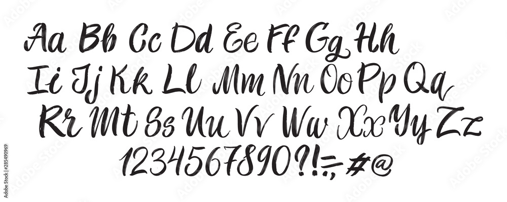 Hand drawn typeface on white background. Painted vector characters ...