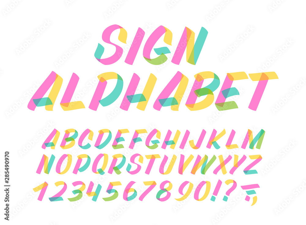 Hand drawn colorful typeface on white background. Brush sign painted ...