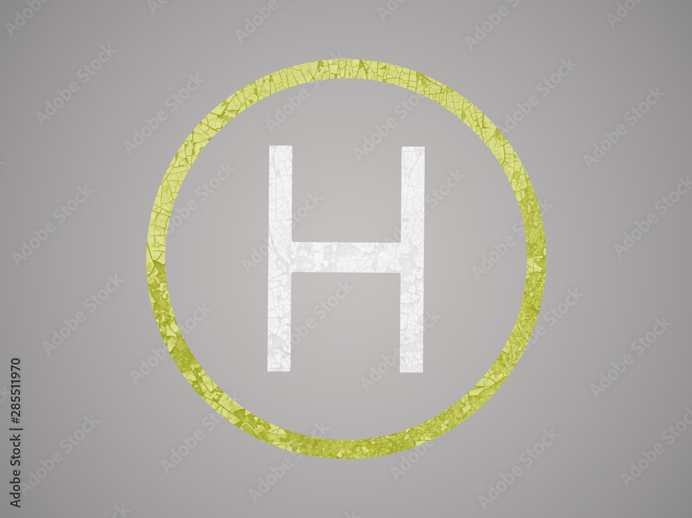 helicopter helipad on the asphalt surface with letter "H" view from ...