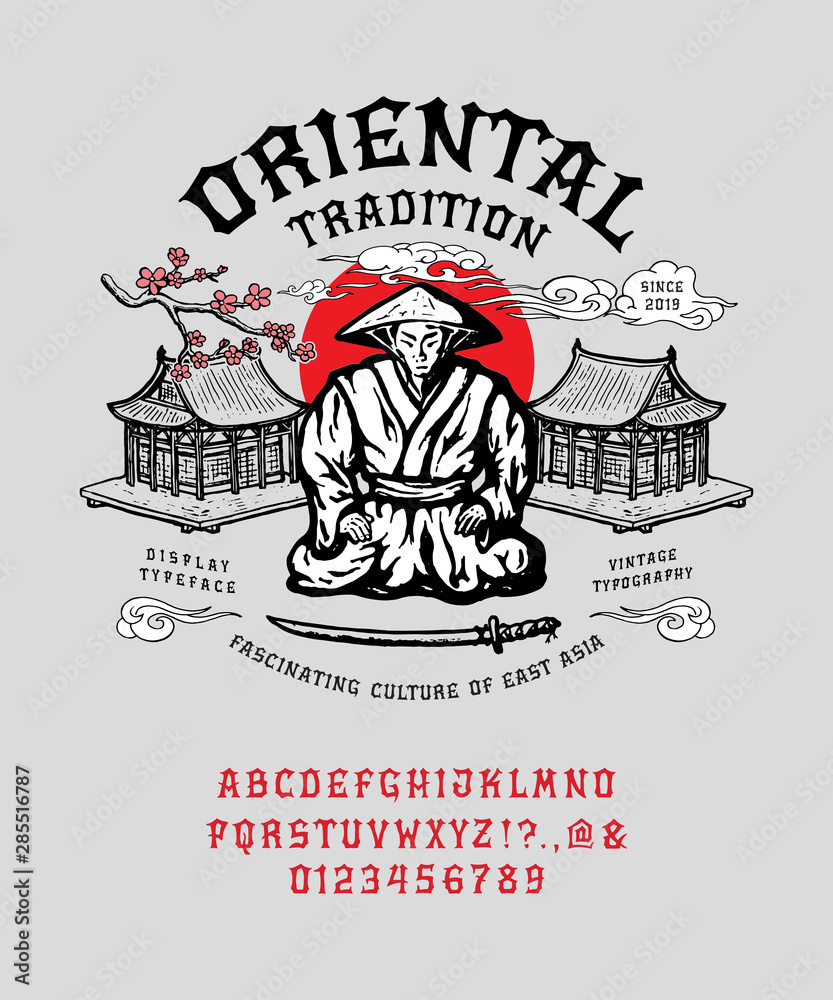 Font Oriental Tradition. Hand crafted retro vintage typeface design ...