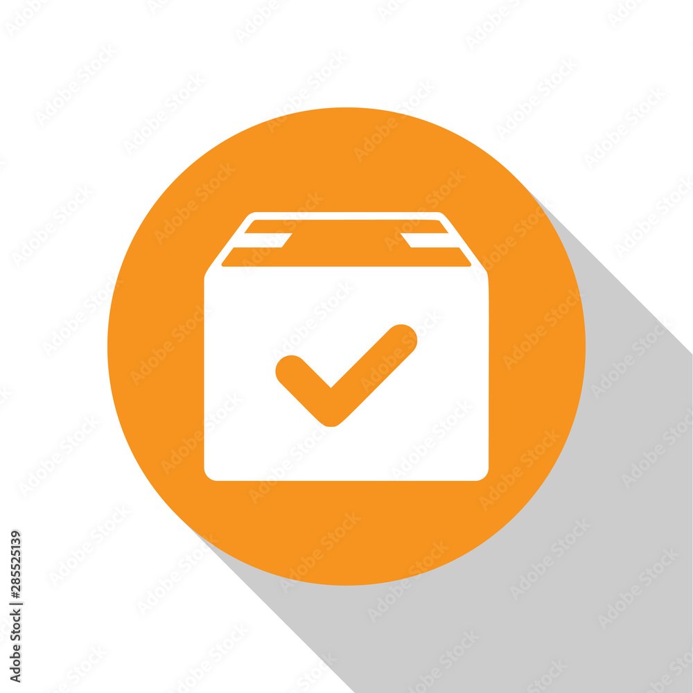 White Package box with check mark icon isolated on white background ...