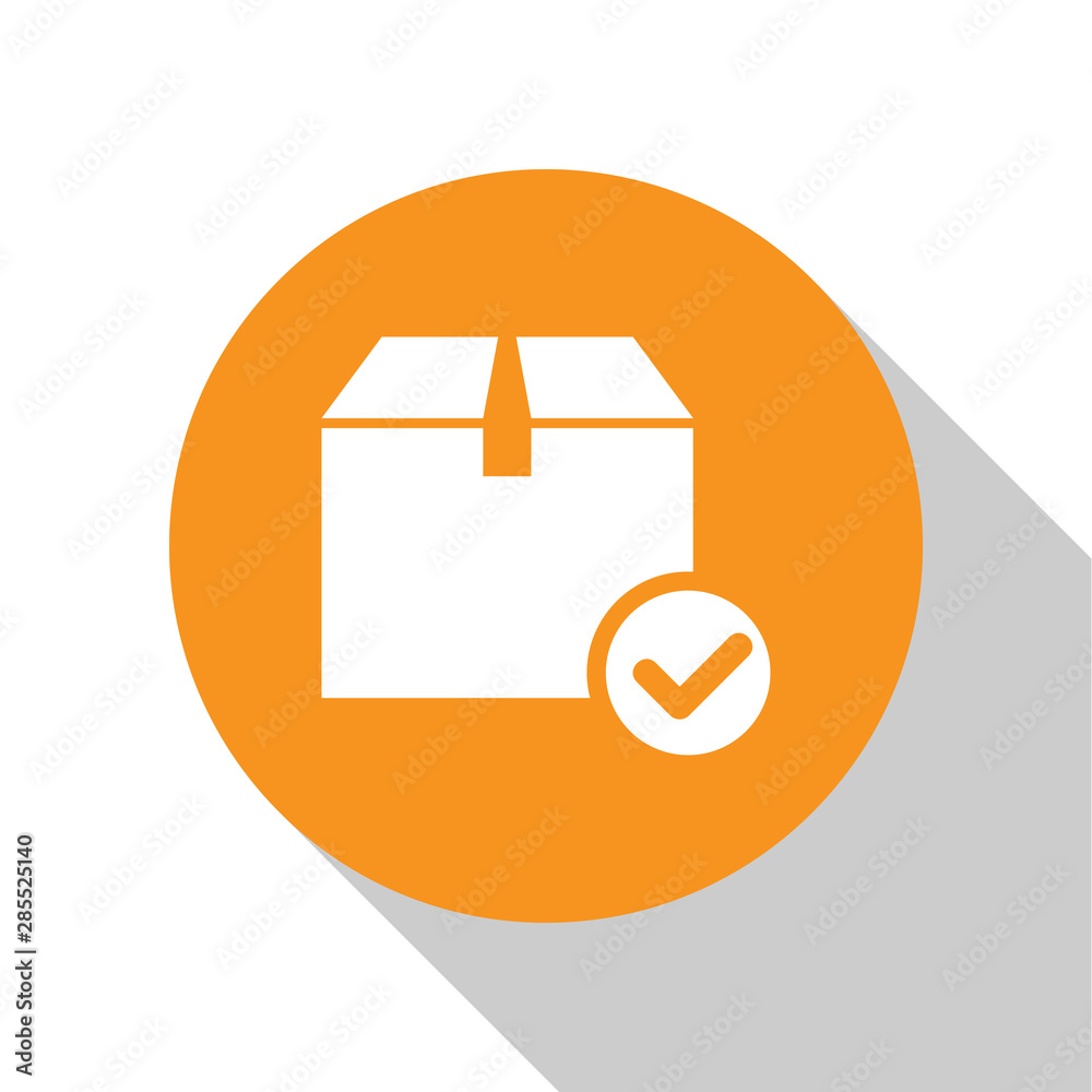 White Package box with check mark icon isolated on white background ...