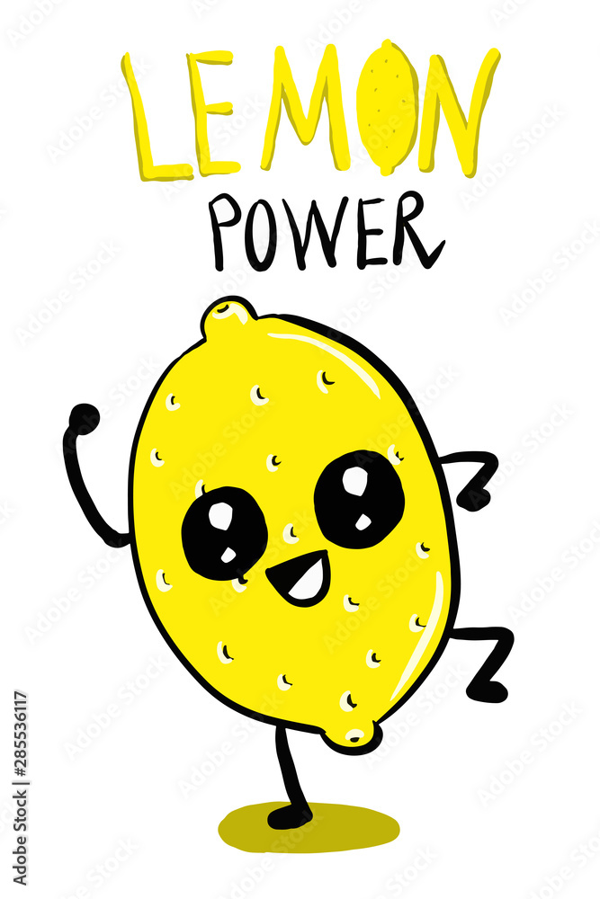 cartoon kawaii lemon characters and lemon power text isolated ...