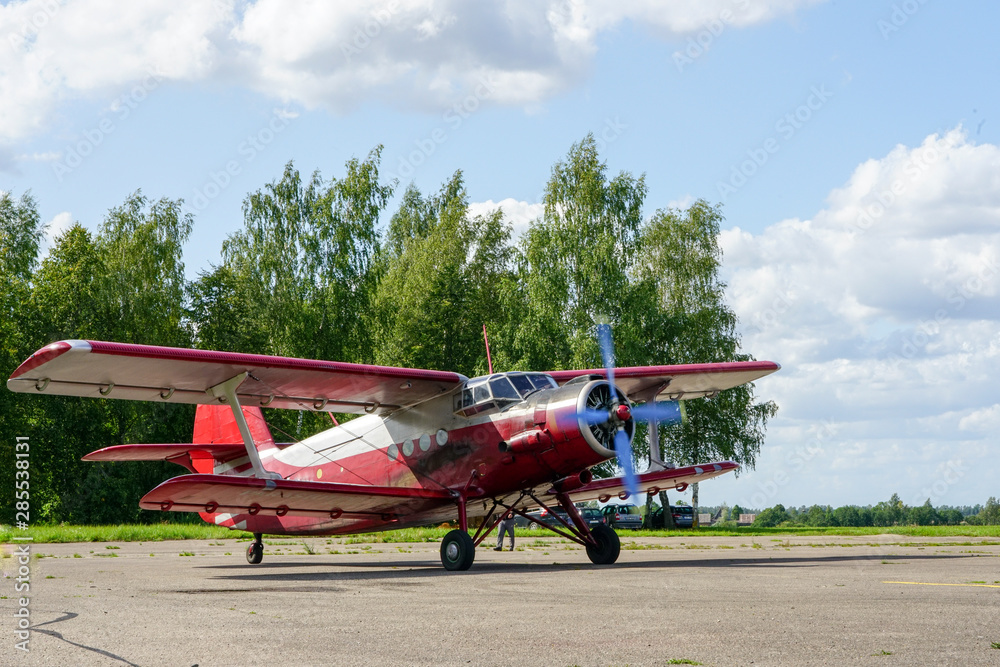 historical single engine airplane Antonov AN2, starting the engine ...