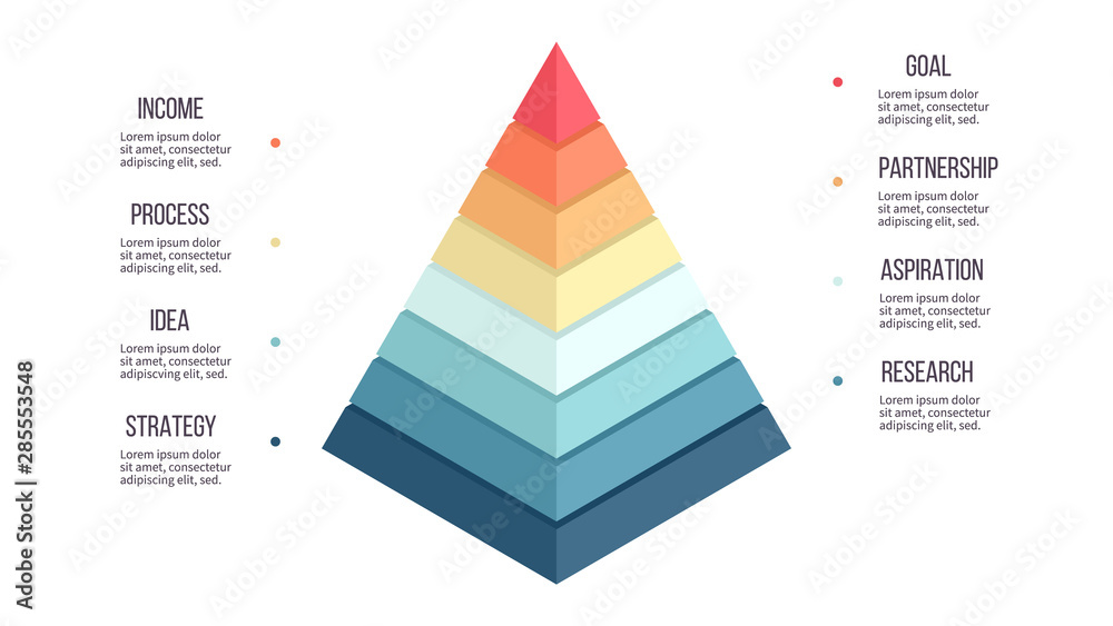 Business infographics. Pyramid chart with 8 steps, options, layers ...