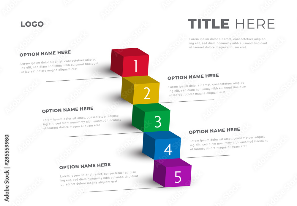 5 Step Info Chart Layout with Colorful Boxes Stock Template | Adobe Stock