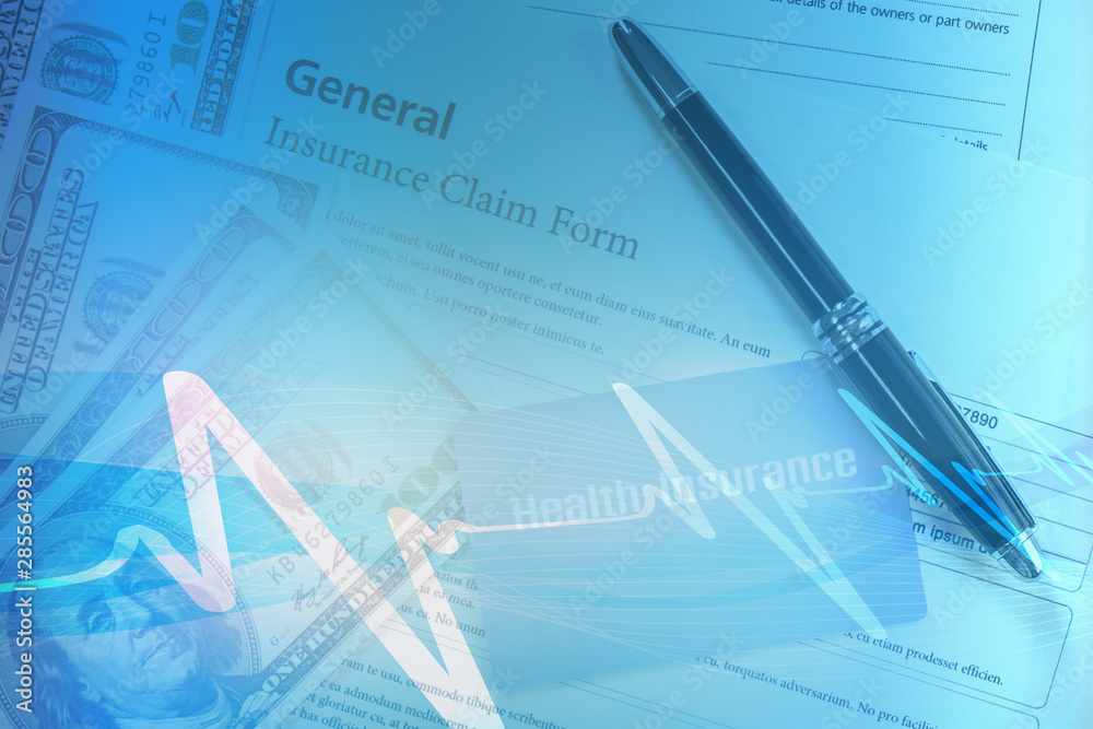 double exposure background of health insurance card on insurance claim ...