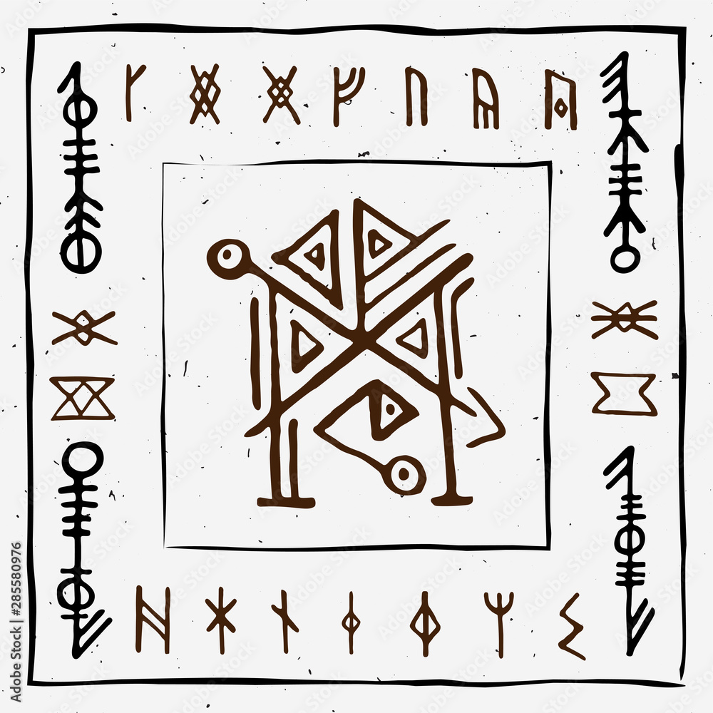 Futhark norse islandic and viking runes set. Magic hand draw symbols as ...