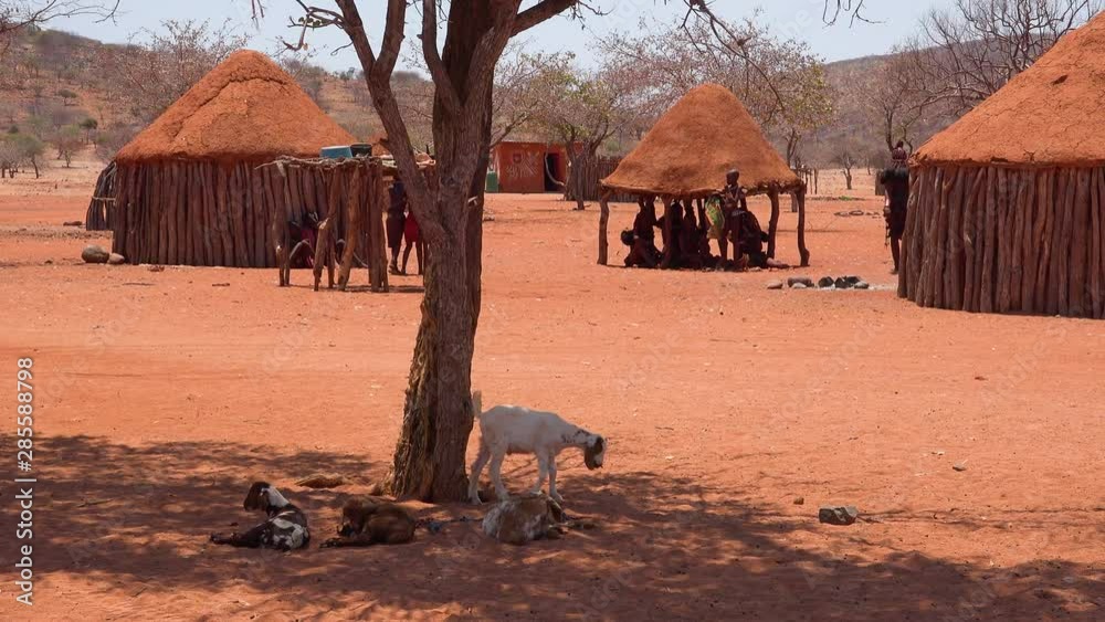 Vidéo Stock Small poor African Himba village on the Namibia Angola ...