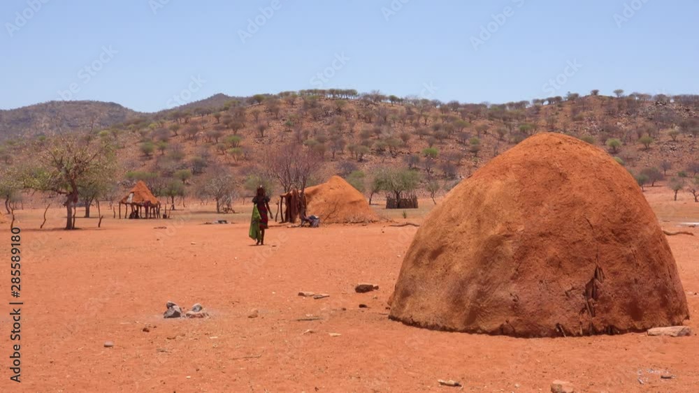 Small poor African Himba rural village on the Namibia Angola border ...