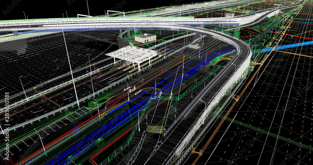 The BIM model of the object of transport infrastructure of wireframe ...