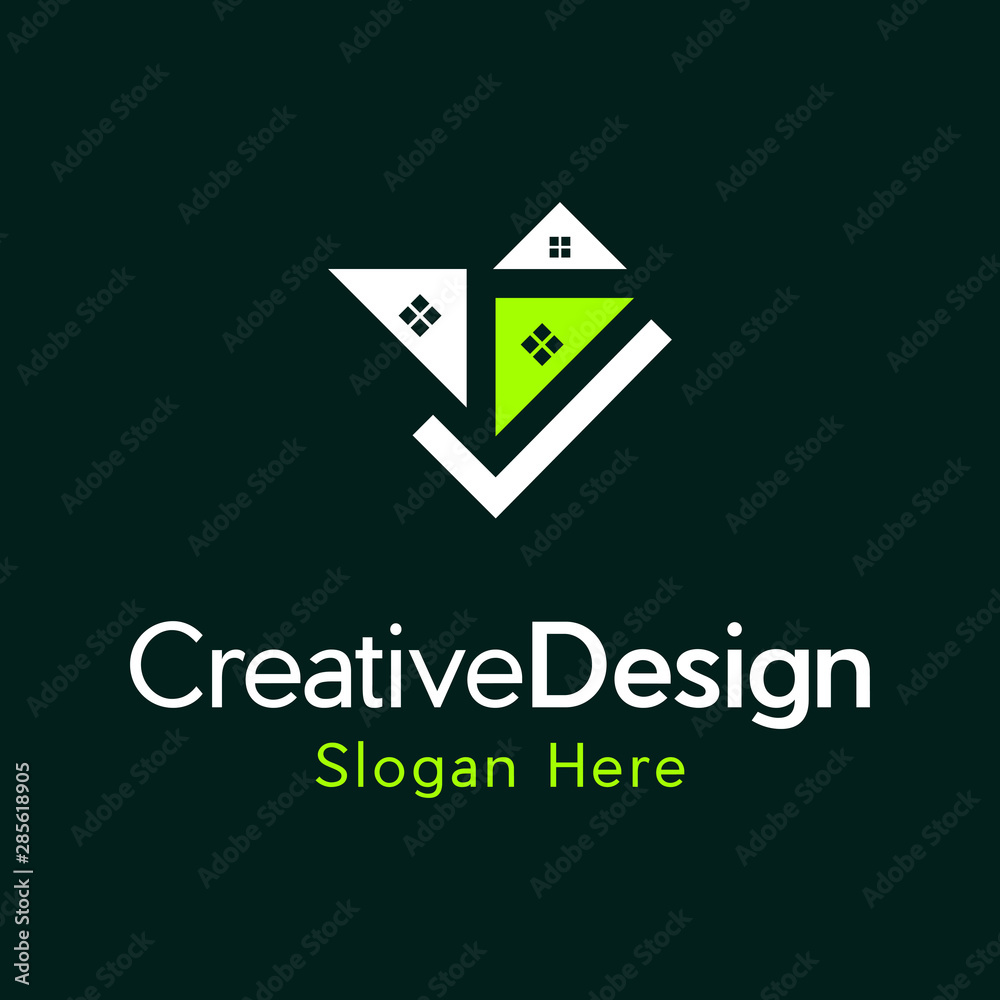 Real estate logo - home or house with chimney and check mark or tick ...