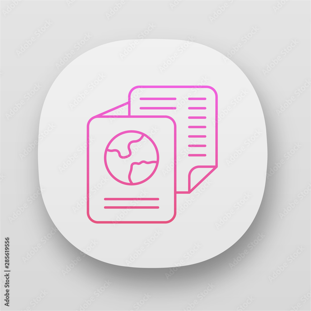 Immigration documents app icon. International passport. Identification ...