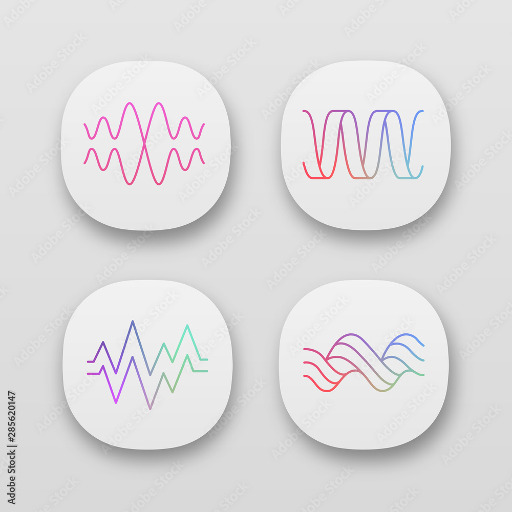 Sound waves app icons set. UI/UX user interface. Audio waves. Music ...