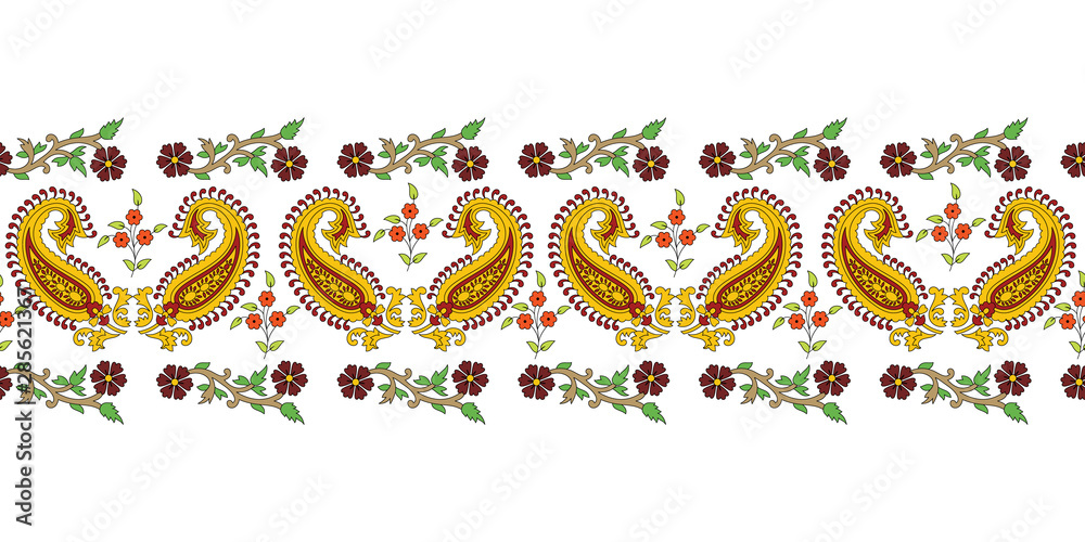 Indian traditional kalamkari border with paisley Stock Vector | Adobe Stock