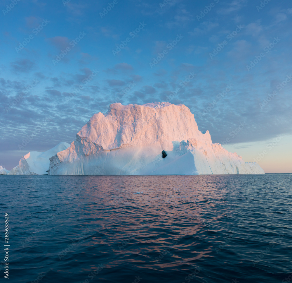 Huge icebergs of different forms in the Disko Bay, West Greenland ...