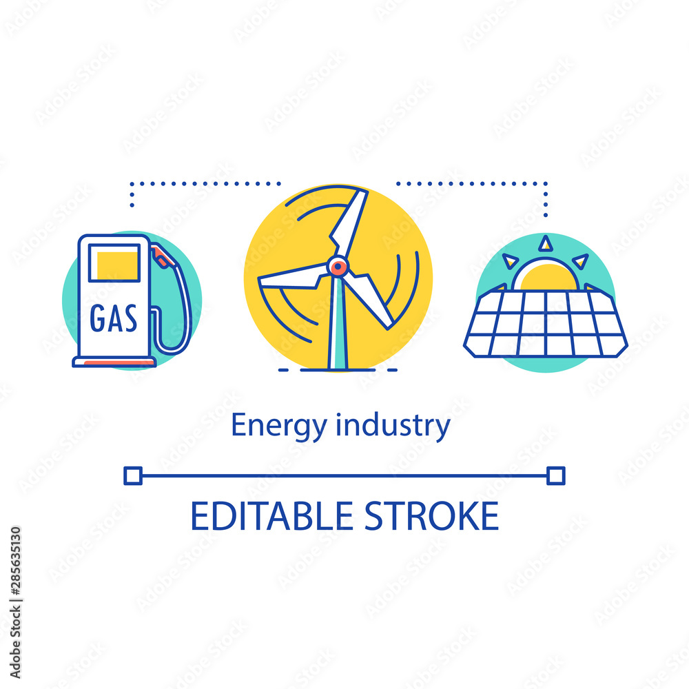 Energy industry concept icon. Power sector. Traditional and renewable ...