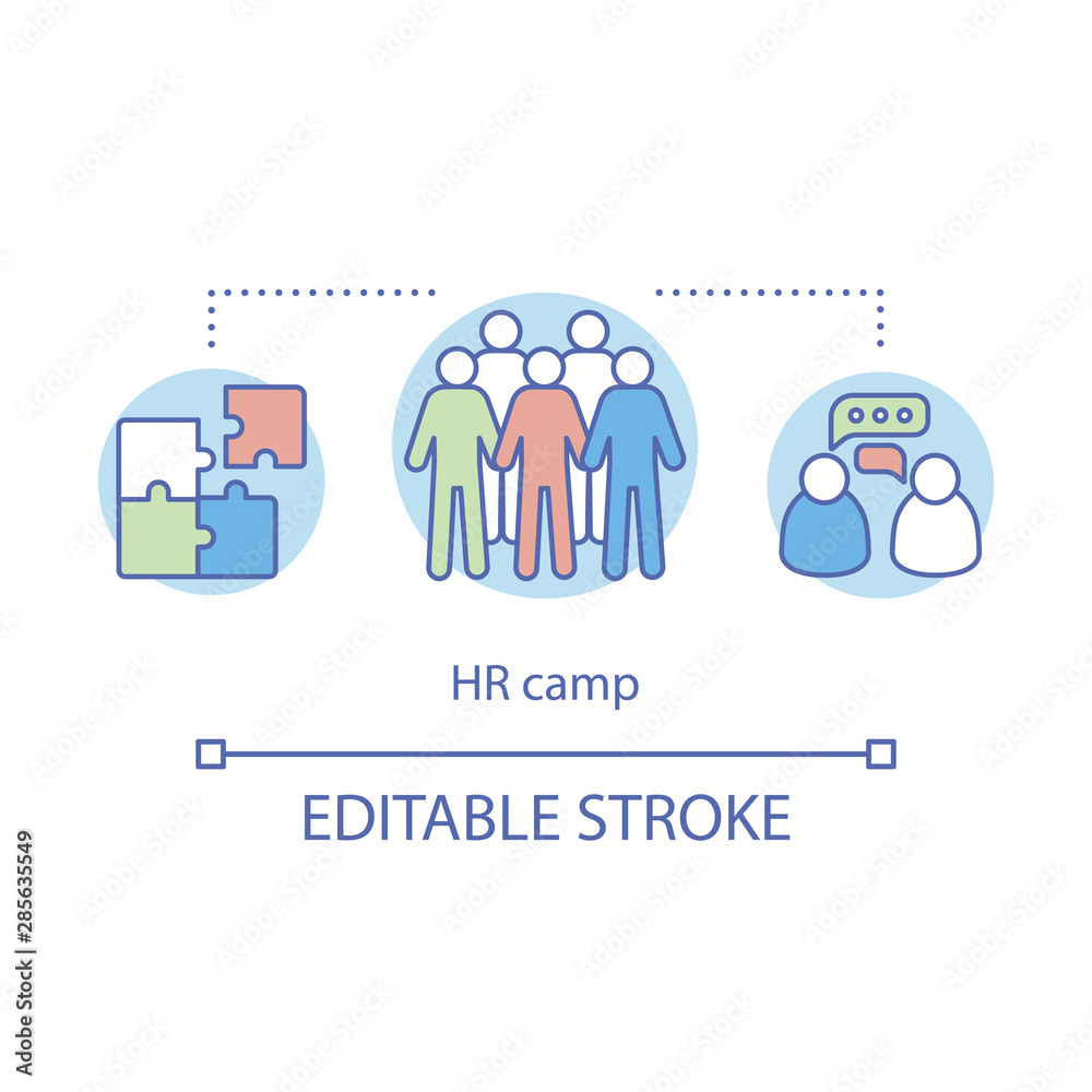 Human resources, HR camp concept icon. Summer corporate club, community idea thin line ...