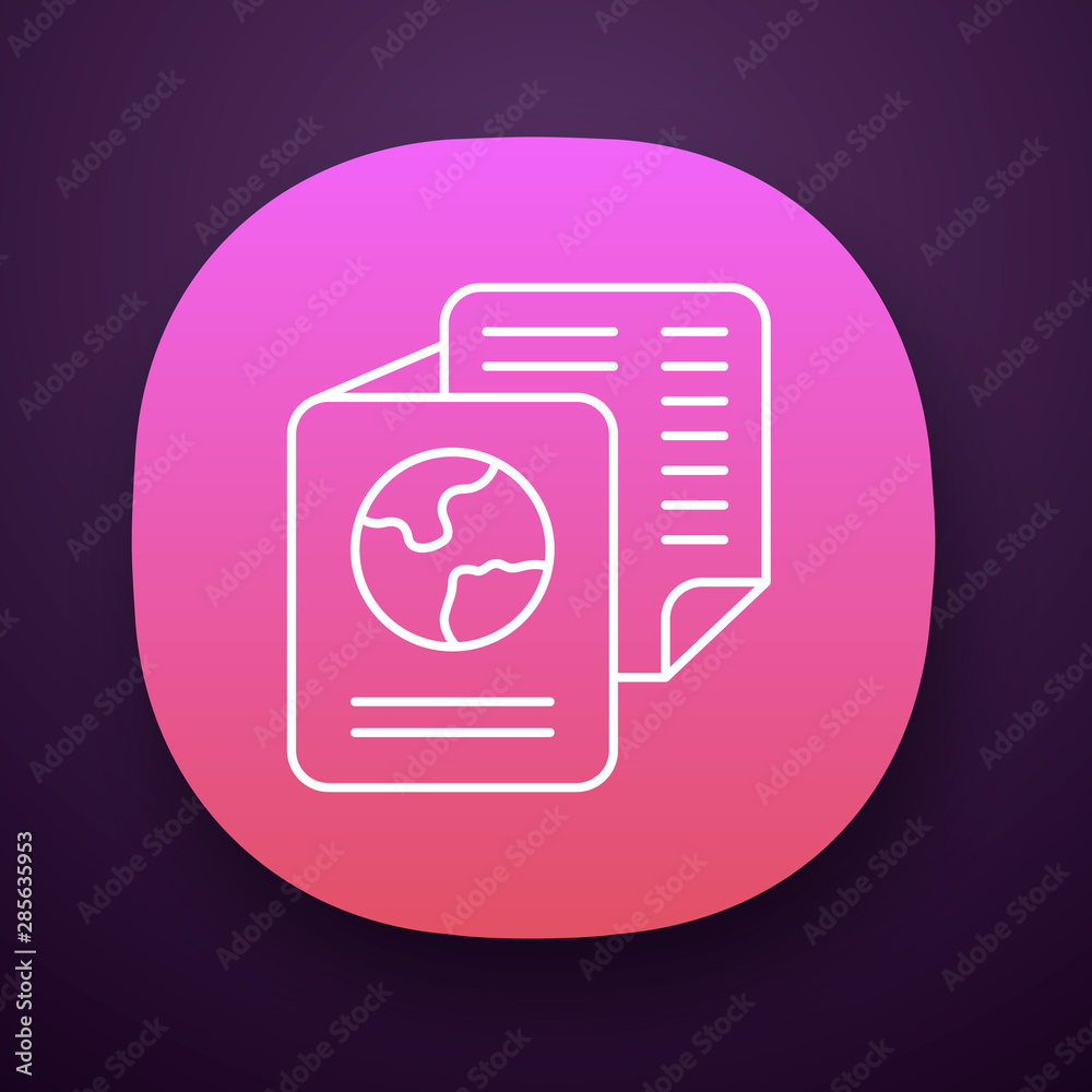 Immigration documents app icon. International passport. Identification ...