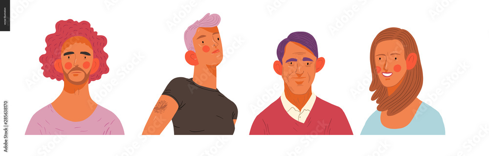Real people portraits set - hand drawn flat style vector design concept ...