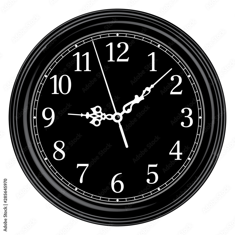 Black round wall clock. Vector illustration Stock Vector | Adobe Stock