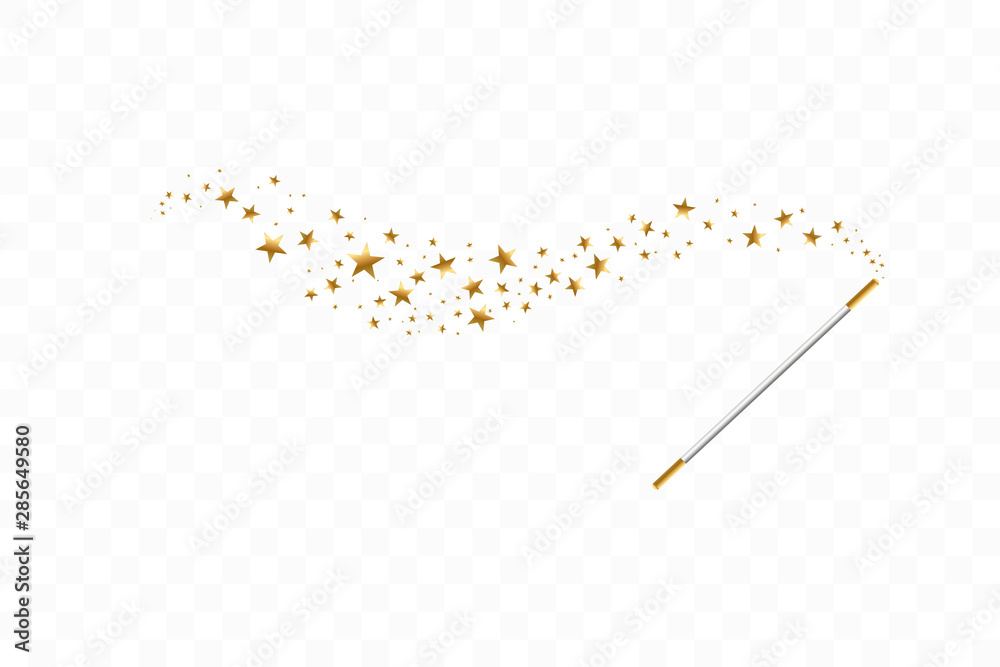 Magic wand with a stars on transparent background. Trace of gold dust ...