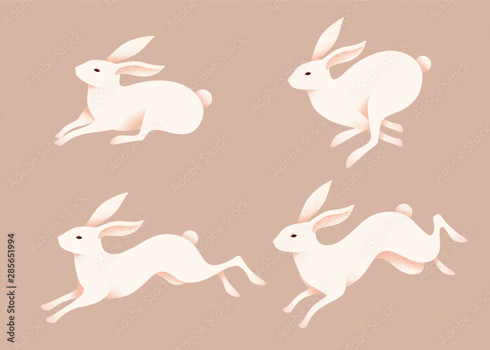 Lovely jumping white rabbits Stock Vector | Adobe Stock