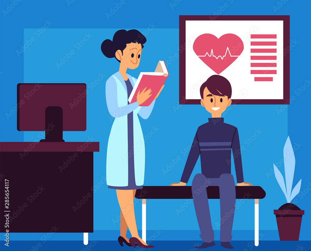 Hospital room - cartoon doctor and patient in a clinic office for ...