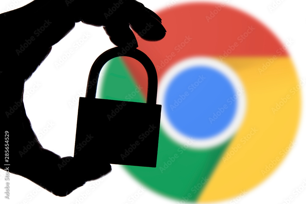 LONDON, UK - JULY 6th 2018: Google Chrome security issues. Silhouette ...