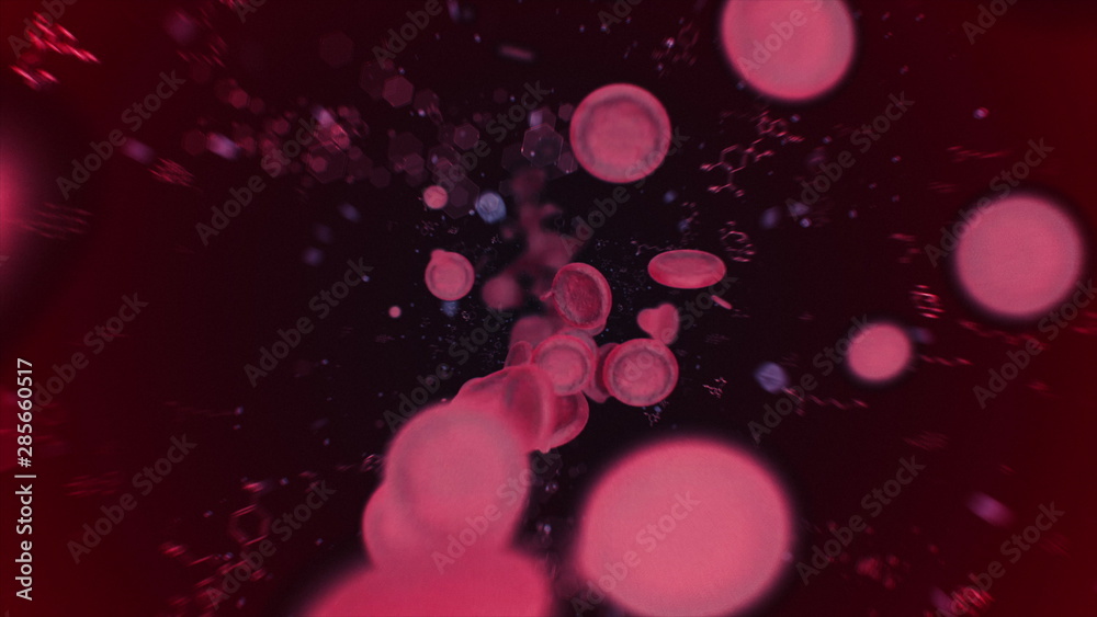 Red Blood Cells Moving in the Blood Stream, in an Artery. 3D Animation ...
