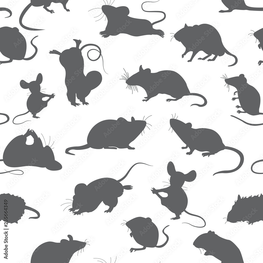 Mice seamless pattern. Mouse yoga poses and exercises. Cute cartoon ...