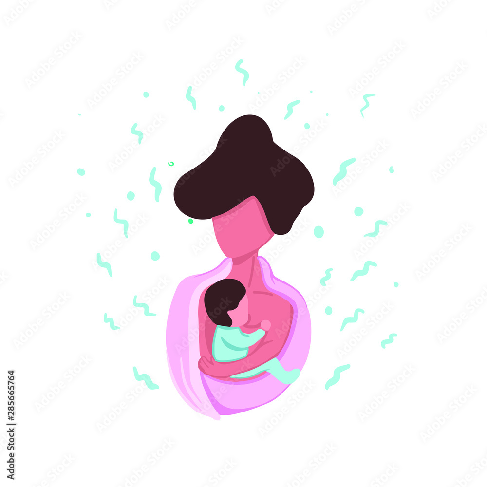 Beautiful new mom with a baby in her arms. Mom breastfeeding her baby ...