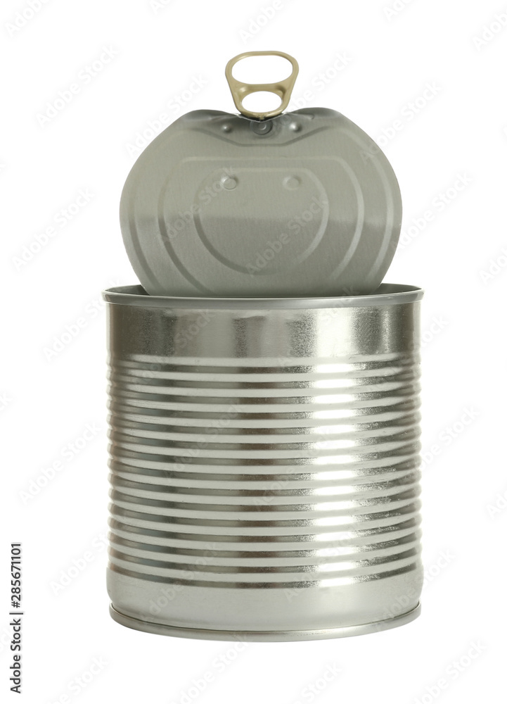 Open tin can isolated on white, mockup for design Stock Photo | Adobe Stock
