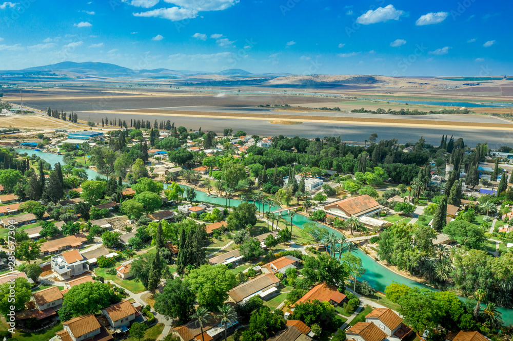Aerial view of the vacation rental bungalows, houses at the popular ...