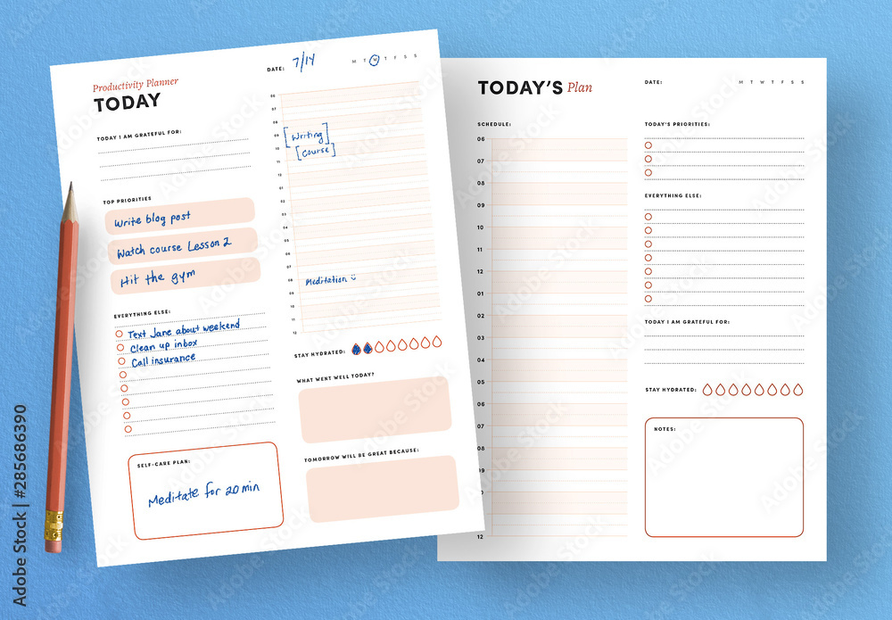Daily Productivity Planner To Do List Layout Stock Template | Adobe Stock